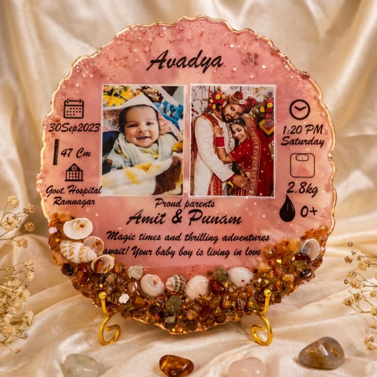 Personalized Baby Birth Details Resin Plaque | Custom Newborn Photo ...
