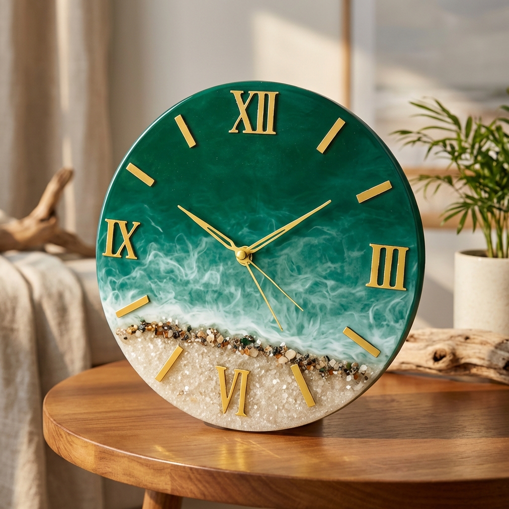 Handcrafted Resin Wall Clock – Ocean Wave Design with Roman Numbers ...